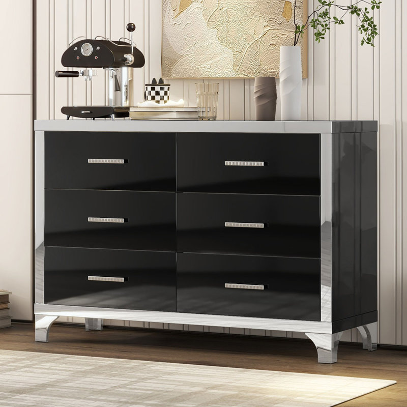 Mercer41 High Gloss 6 Drawer Dresser for Bedroom Dresser No Handle Modern 6 Chest of Drawers with Wide Storage Wayfair